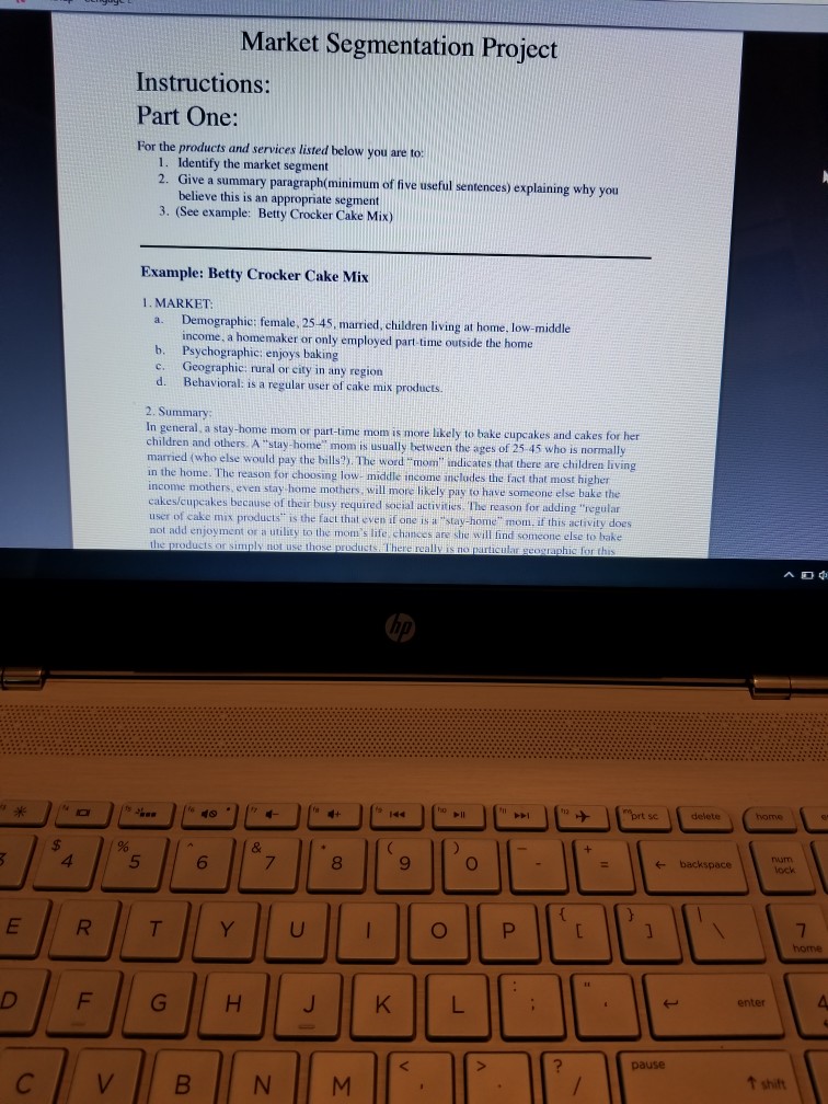 Solved Market Segmentation Project PRODUCTS AND SERVICES | Chegg.com