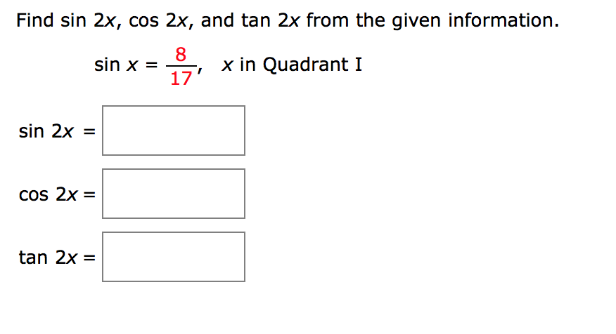 Solved Find sin 2x, cos 2x, and tan 2x from the given | Chegg.com