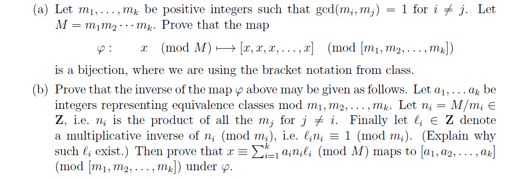 Let m1,...,mk be positive integers such that gcd(mi, | Chegg.com