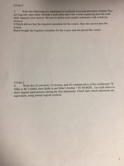 Solved [10 pts.] 3. Write the following two statements in | Chegg.com