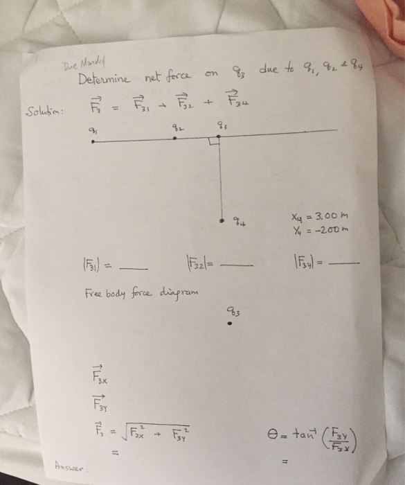 Solved Determine net force on q_3 due to q_1, q_2