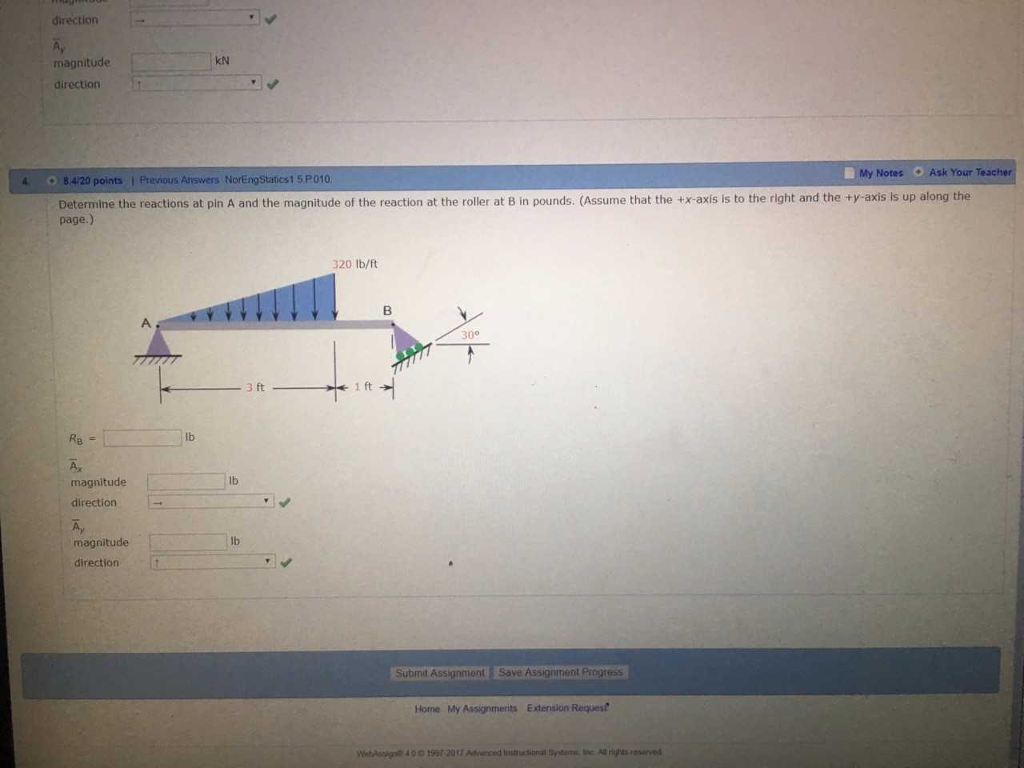 Solved Determine The Reactions At Pin A And The Magnitude Of