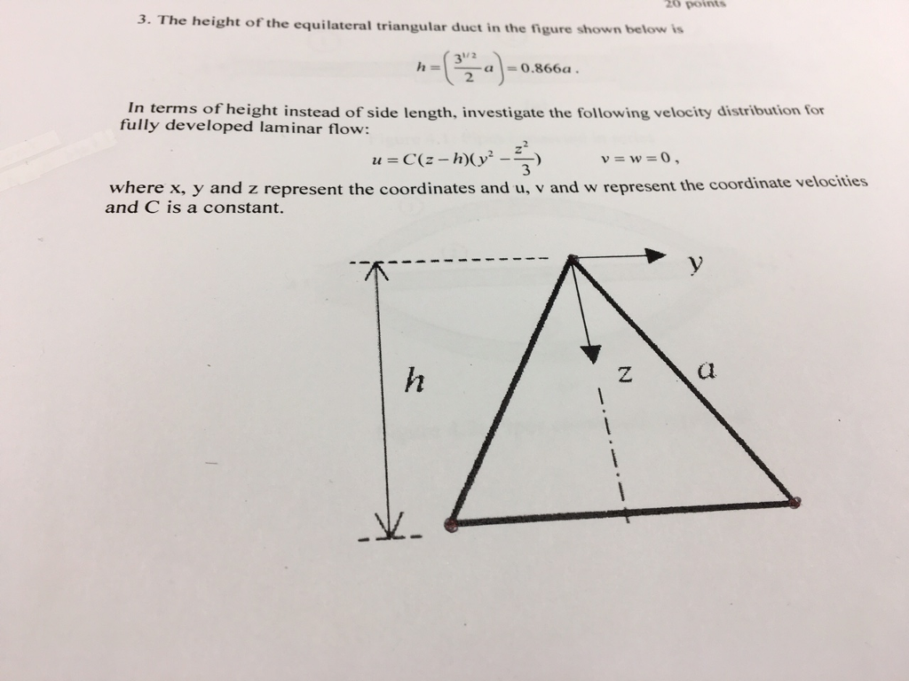Solved 3. The height of the equilateral triangular duct in | Chegg.com