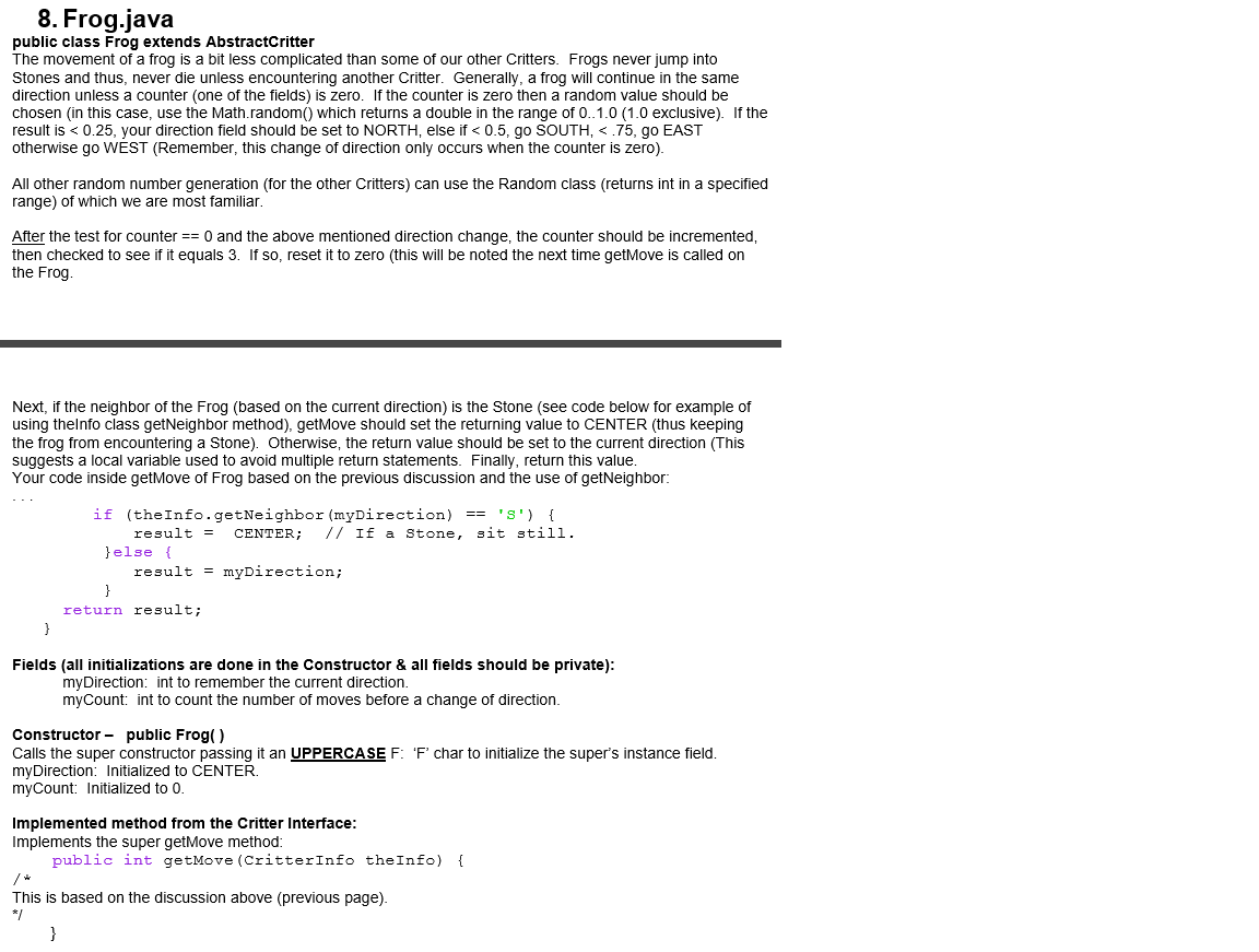 i am working on critters java program and i dont know | Chegg.com