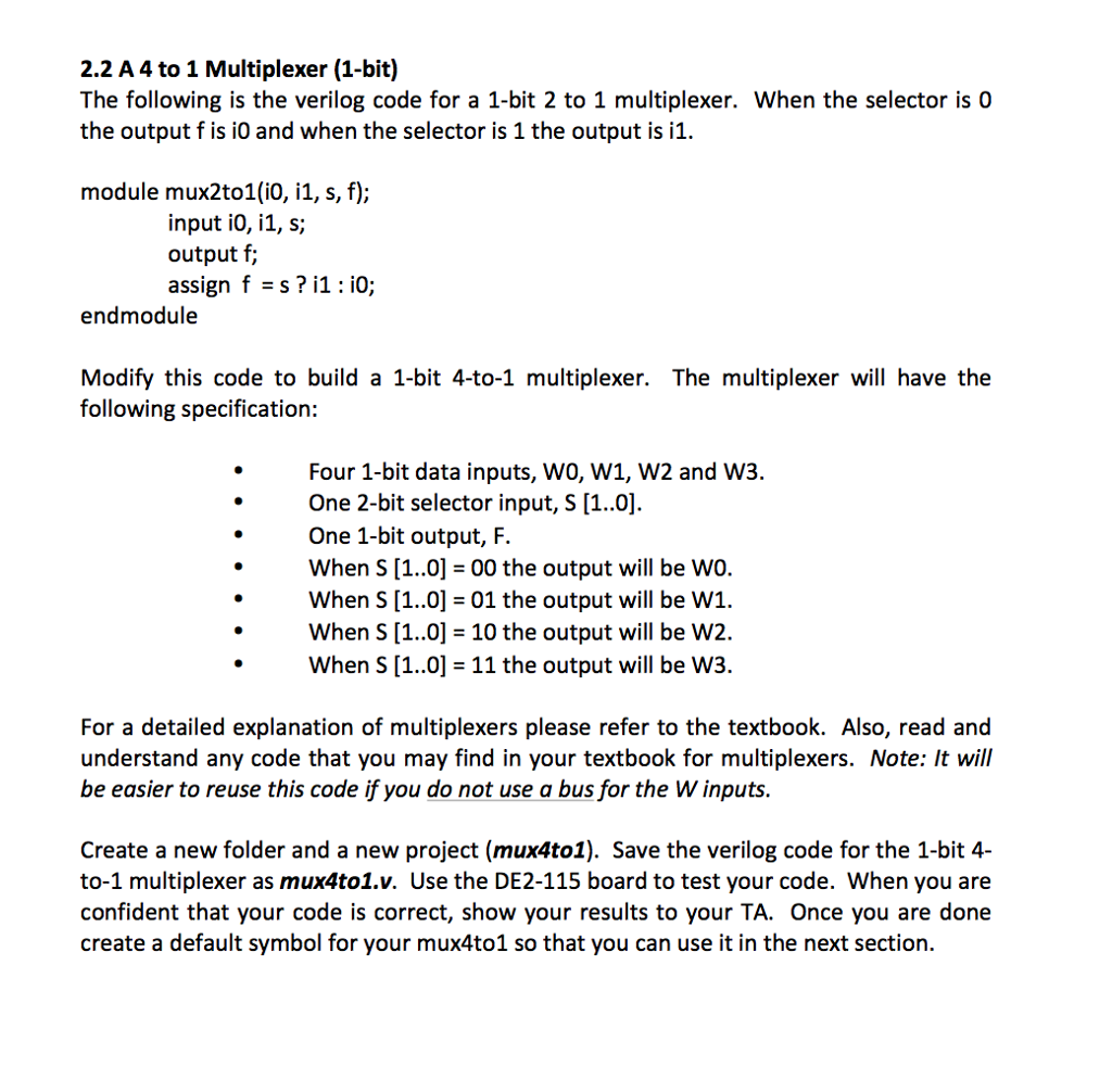 Solved 2.2 A4 to 1 Multiplexer (1-bit) The following is the | Chegg.com Solved 2.2 A4 to 1 Multiplexer (1-bit) The following is the | Chegg.com