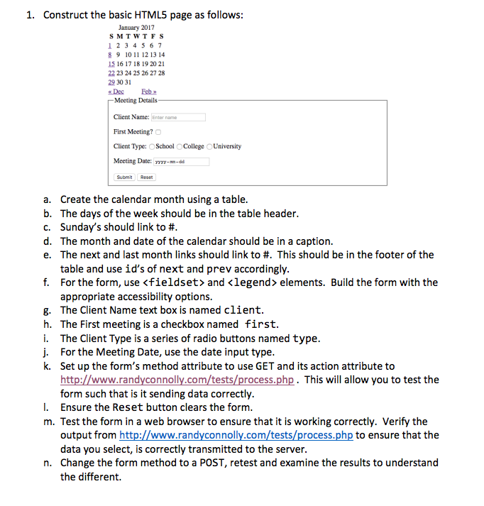 Solved 1. Construct the basic HTML5 page as follows: January | Chegg.com