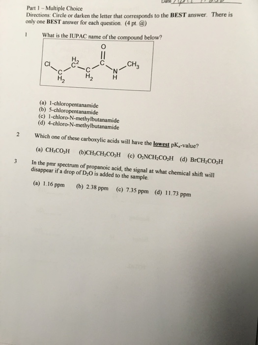 Solved Multiple Choice Directions Circle or darken the | Chegg.com