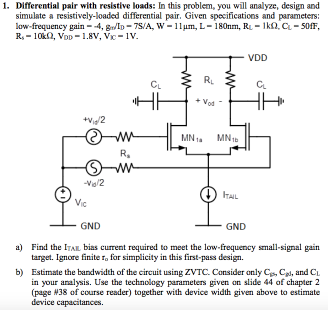 Solved 1. Differential pair with resistive loads: In this | Chegg.com