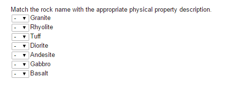 Solved Match the rock name with the appropriate physical | Chegg.com