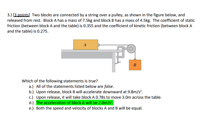 Solved 3.) [3 points] Two blocks are connected by a string | Chegg.com