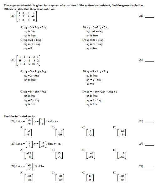 Solved The augmented matrix is given for a system of | Chegg.com