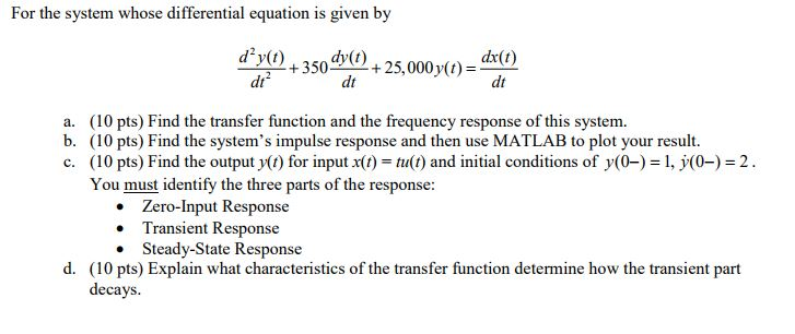 Solved For the system whose differential equation is given | Chegg.com