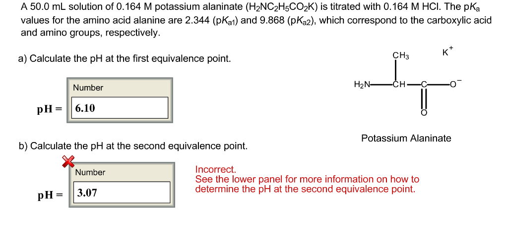 Solved A 50.0 mL solution of 0.164 M potassium alaninate | Chegg.com