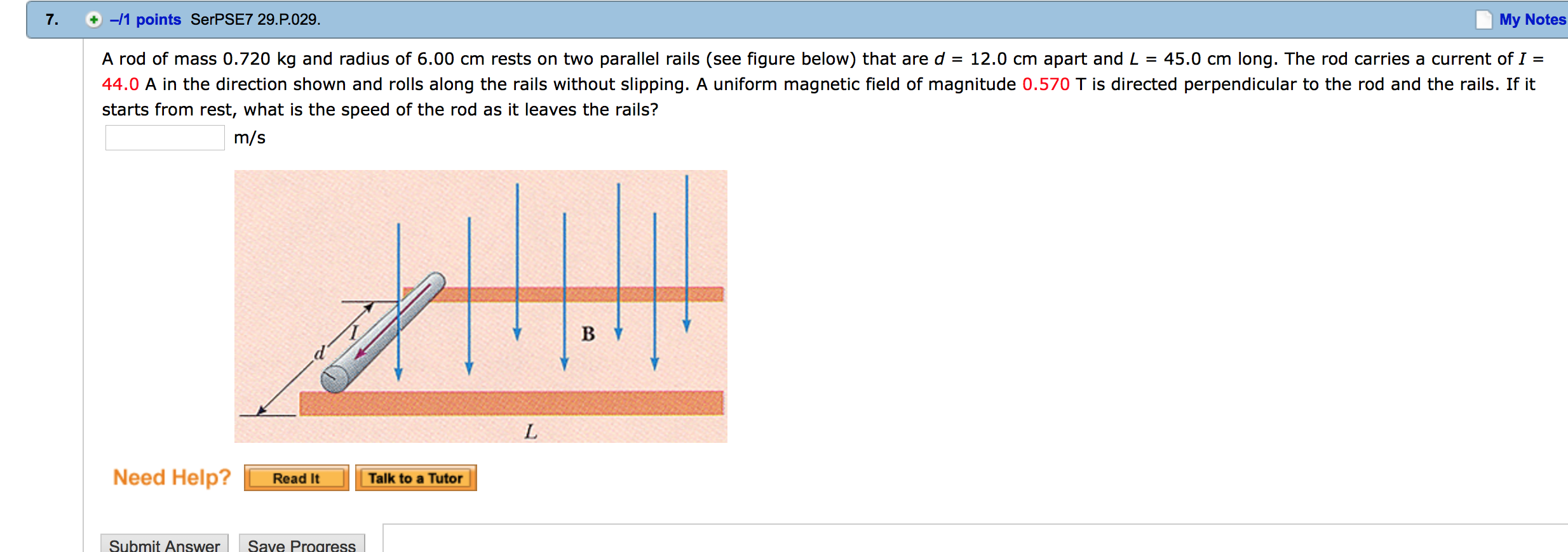 Solved A rod of mass 0.720 kg and radius of 6.00 cm rests on | Chegg.com