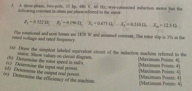 Solved A three-phase, two-pole. 35 hp, 480 V, 60 Hz, | Chegg.com