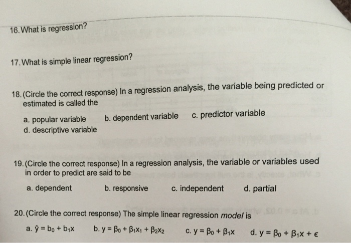 Solved What is regression? What is simple linear | Chegg.com