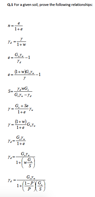Solved For a given soil, prove the following relationships:n | Chegg.com