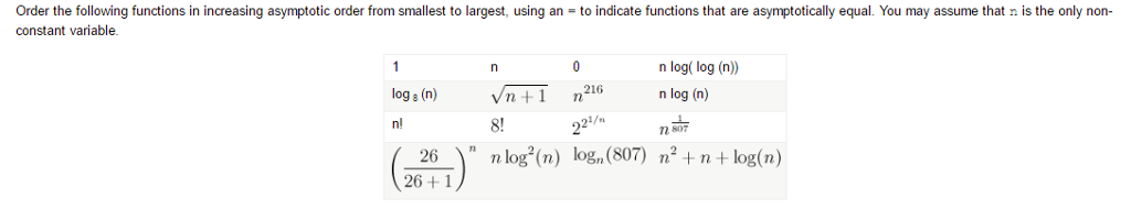 Solved Order the following functions in increasing | Chegg.com
