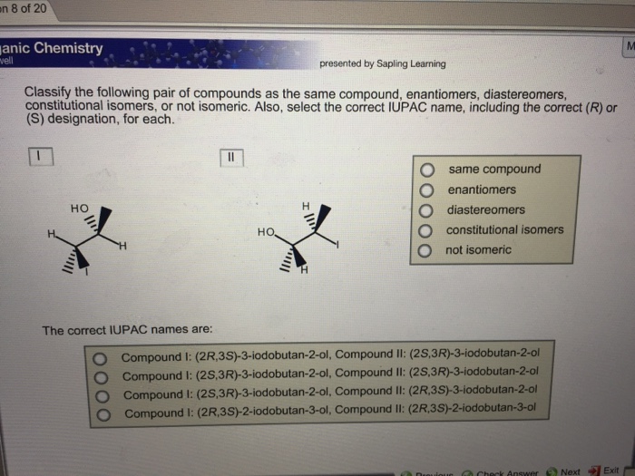 Solved Classify the following pair of compounds as the same | Chegg.com