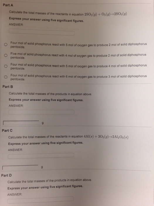 Solved Calculate the total masses of the reactants m | Chegg.com