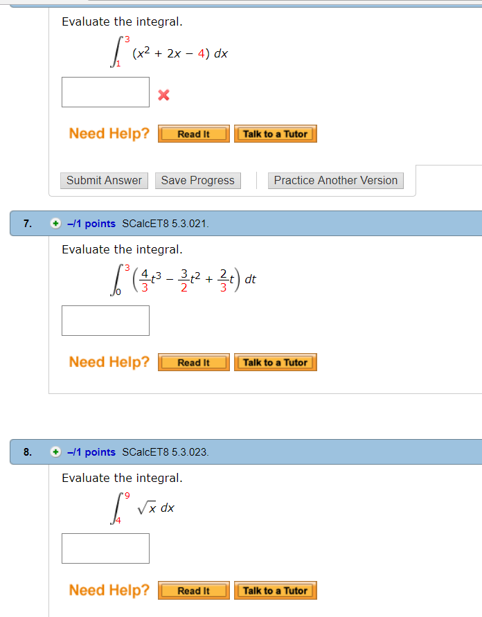 Solved Evaluate the integral 3 (x2 + 2x - 4) dx Need Help? | Chegg.com