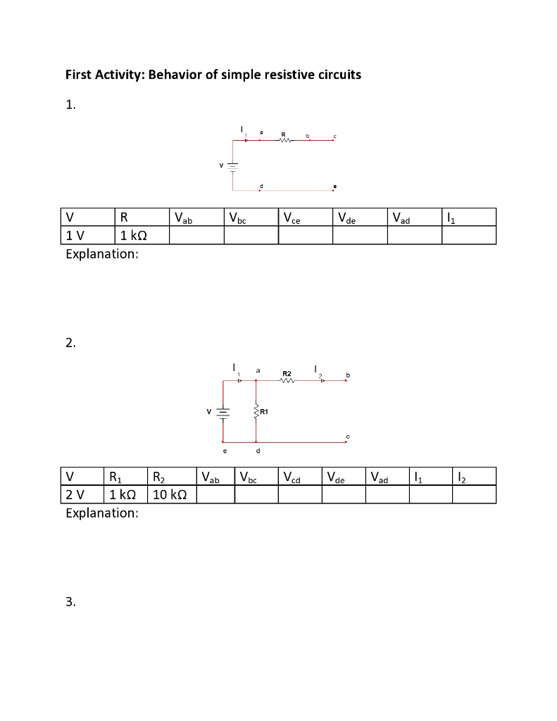 Solved First Activity: Behavior of simple resistive circuits | Chegg.com
