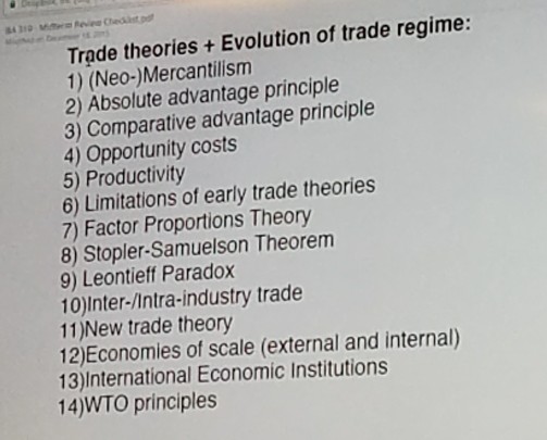 Solved Trode theories t Evolution of trade regime: 1) | Chegg.com