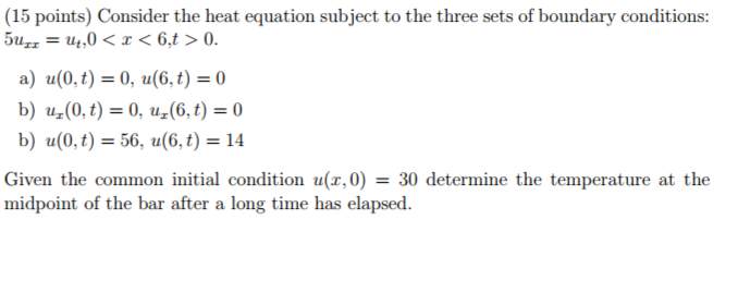 Solved Consider the heat equation subject to the three sets | Chegg.com