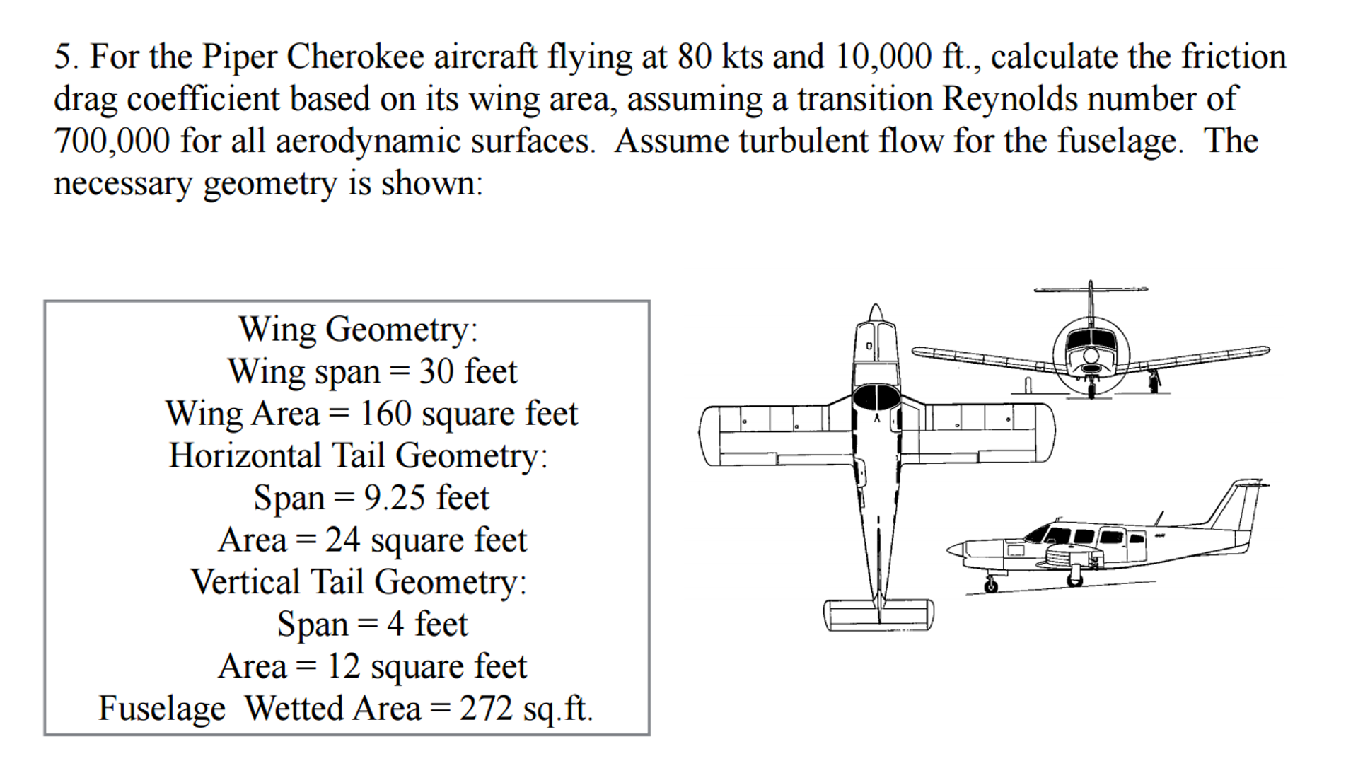 Solved For the Piper Cherokee aircraft flying at 80 kts and | Chegg.com