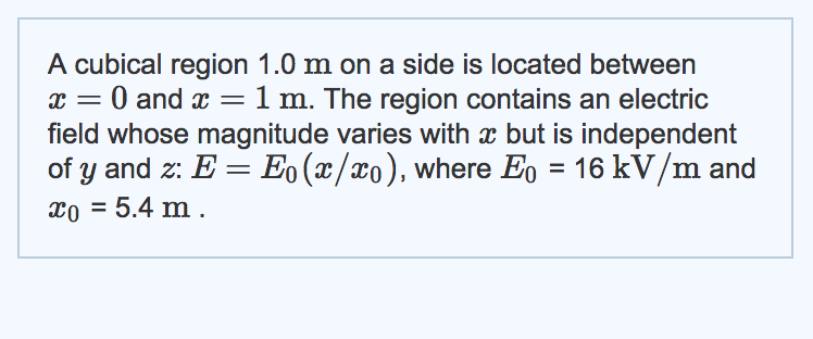 Solved A cubical region 1.0 m on a side is located between x | Chegg.com
