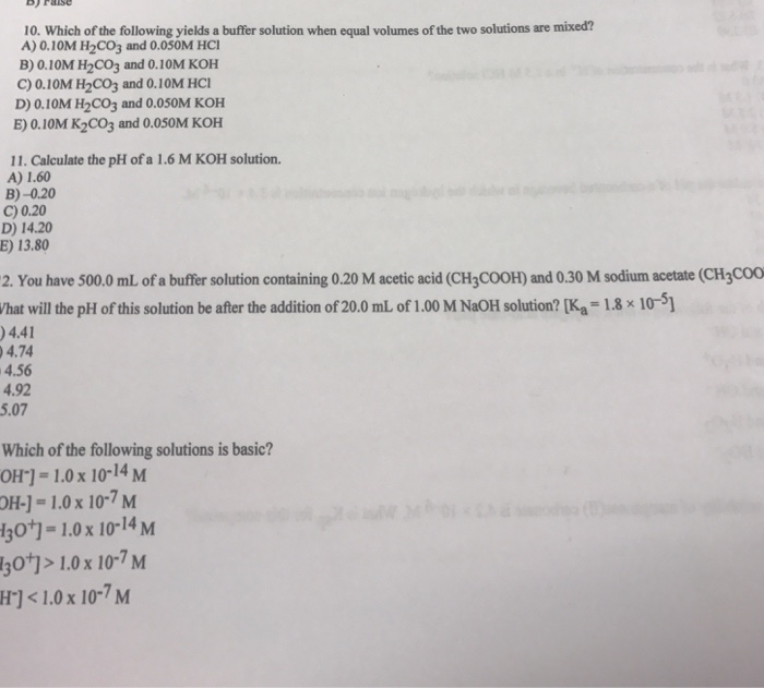 Solved Which of the following yields a buffer solution when | Chegg.com