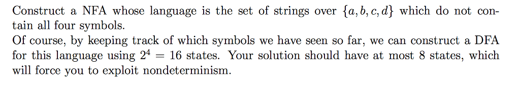Solved Construct a NFA whose language is the set of strings | Chegg.com