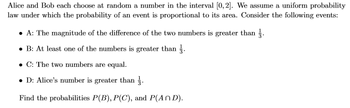 Solved Alice and Bob each choose at random a number in the | Chegg.com