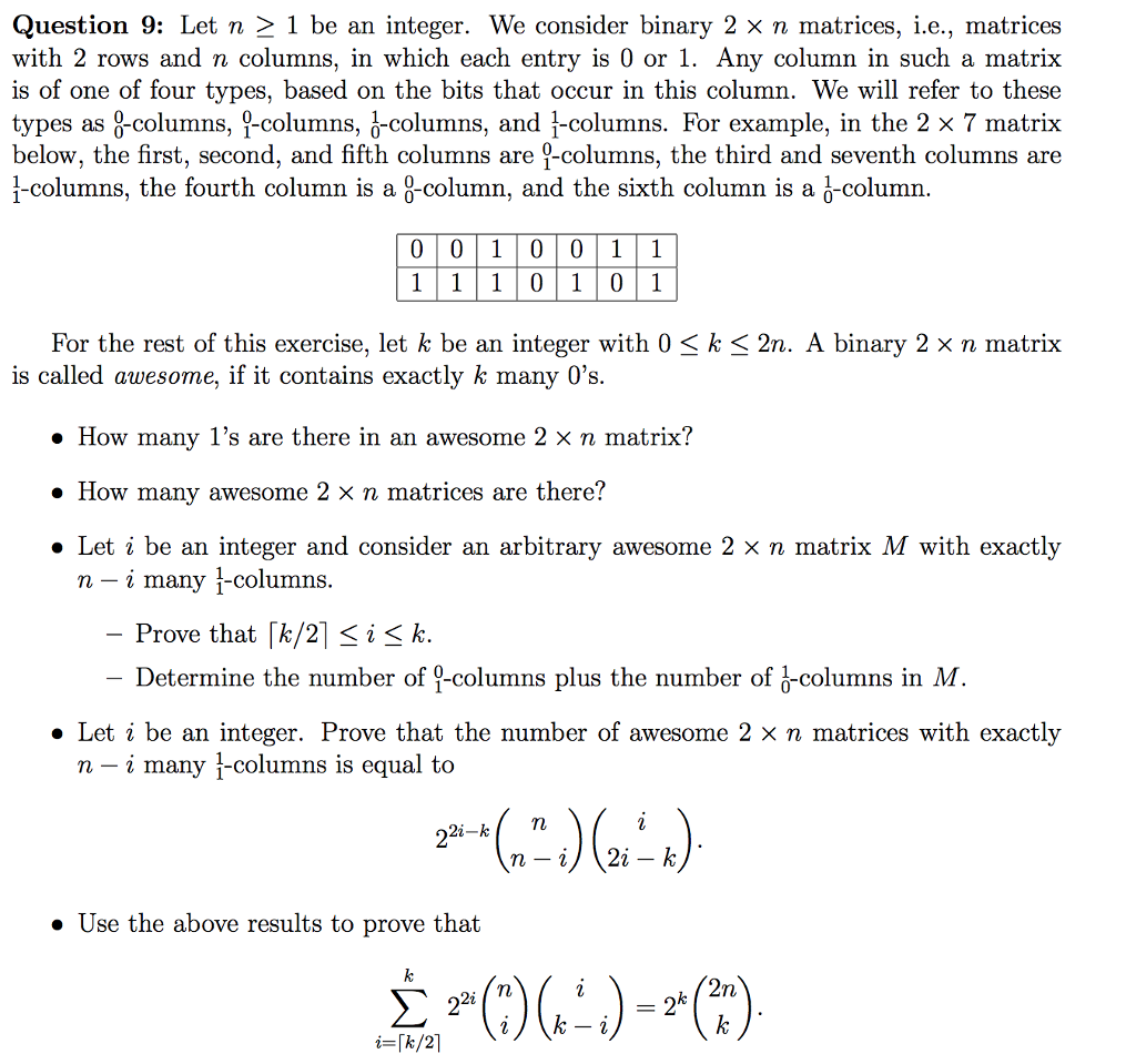 Solved Question 9: Let n 2 1 be an integer. We consider | Chegg.com