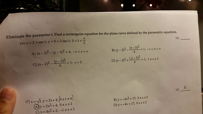 Solved Eliminate the parameter t. Find a rectangular | Chegg.com
