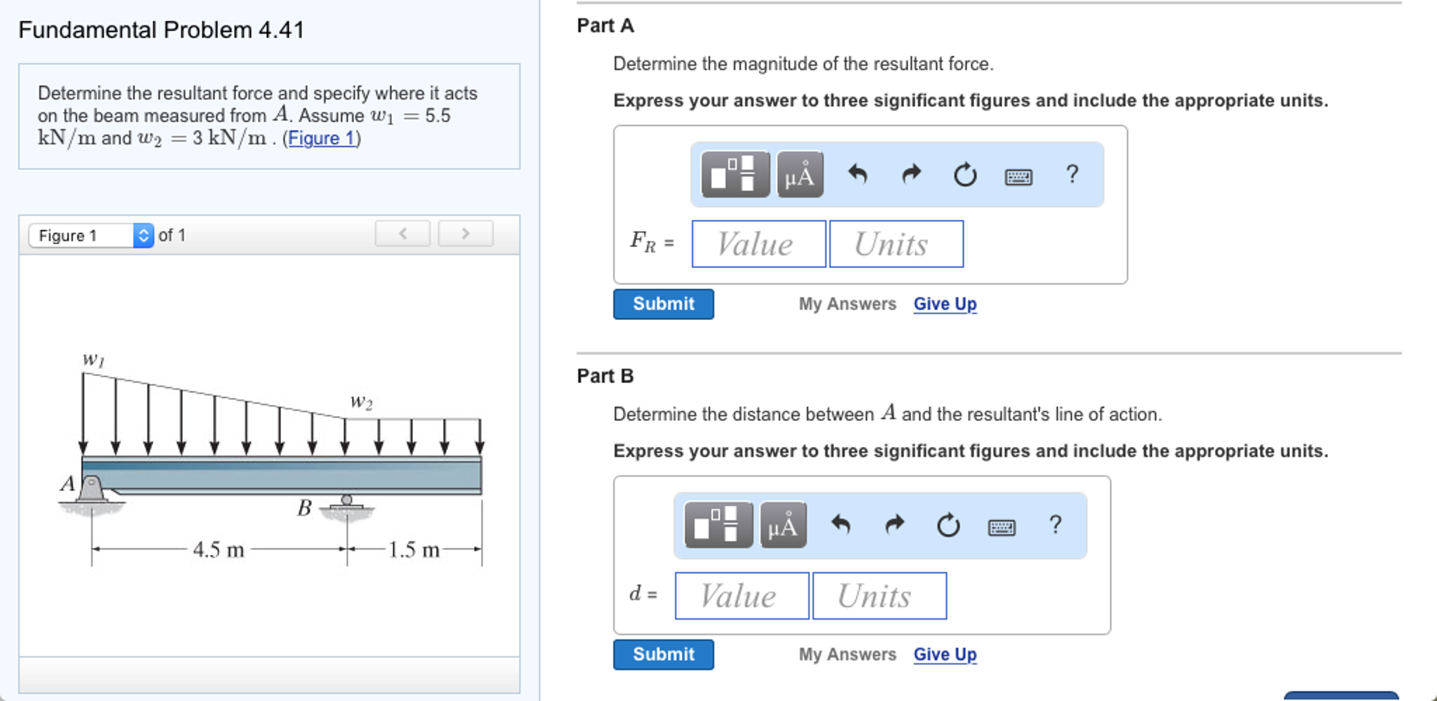 Solved Determine the resultant force and specify where it | Chegg.com