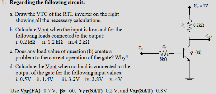 (Solved) - a. Draw the VTC of the RTL inverter on the right showing all the... (1 Answer ...