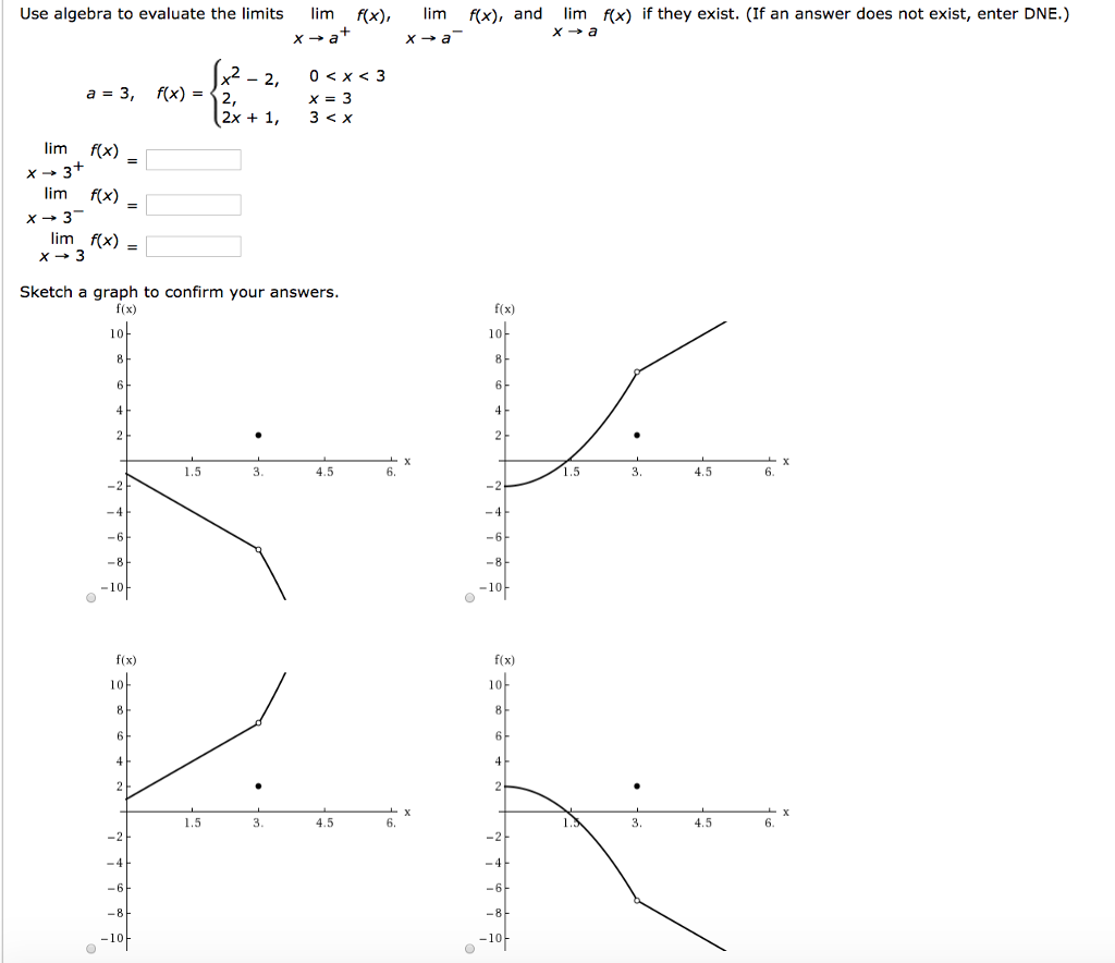 Solved Use algebra to evaluate the limits lim f(x), lim | Chegg.com