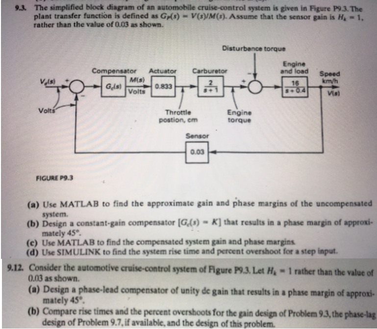 Solved 9 3 The Simplified Block Diagram Of An Automobile Chegg