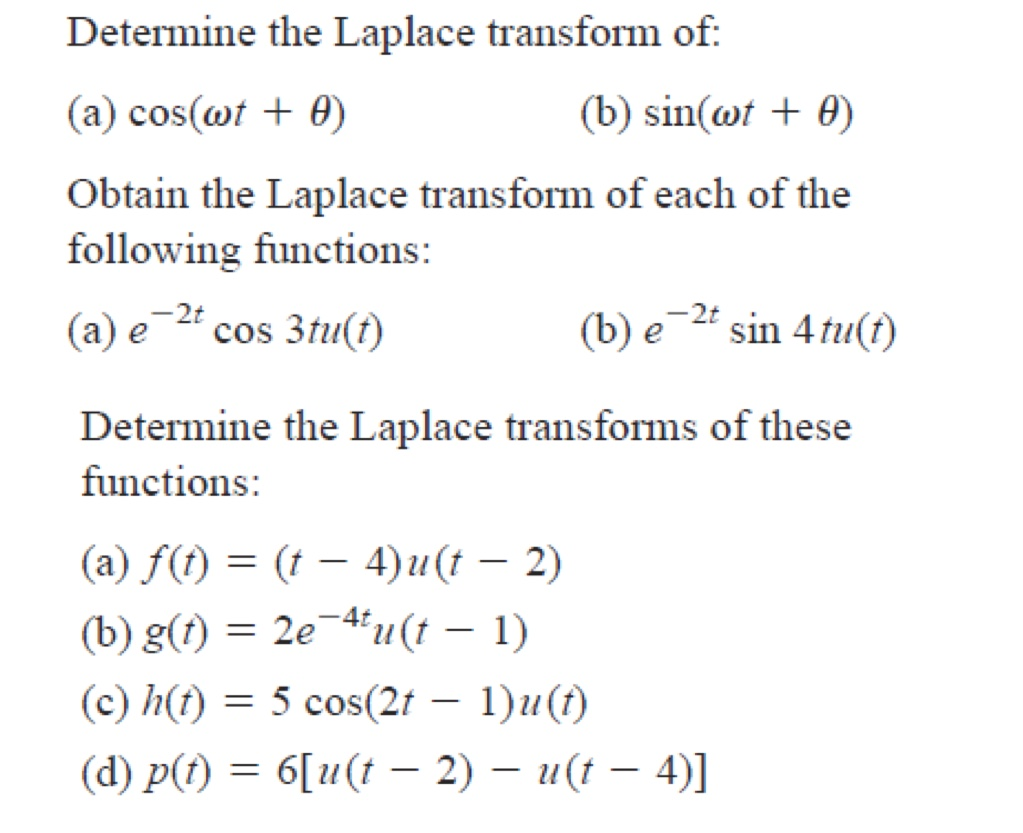 Solved Determine the Laplace transform of: (a) cos(ωt + θ) | Chegg.com