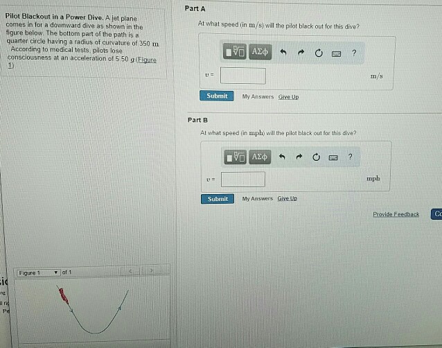 Solved Part A Pilot Blackout in a Power Dive. A jet plane | Chegg.com