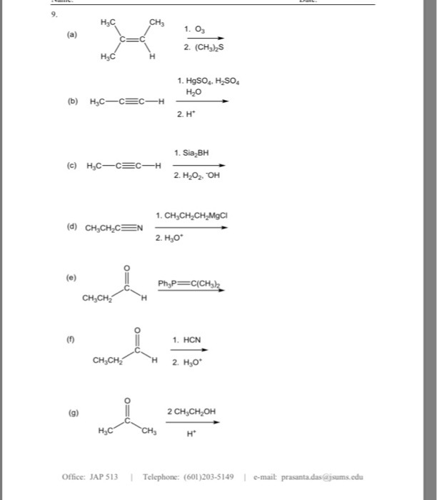 Solved H3C CH3 1. O3 (a) 2. (CH32S H3C H20 H,C- CEC- H 2. H* | Chegg.com