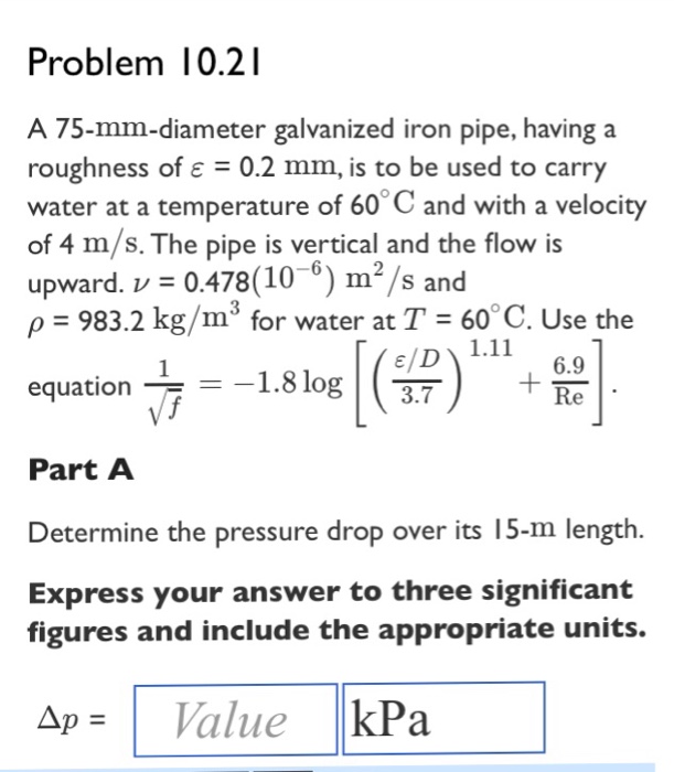 Solved A 75-mm-diameter galvanized iron pipe, having a | Chegg.com