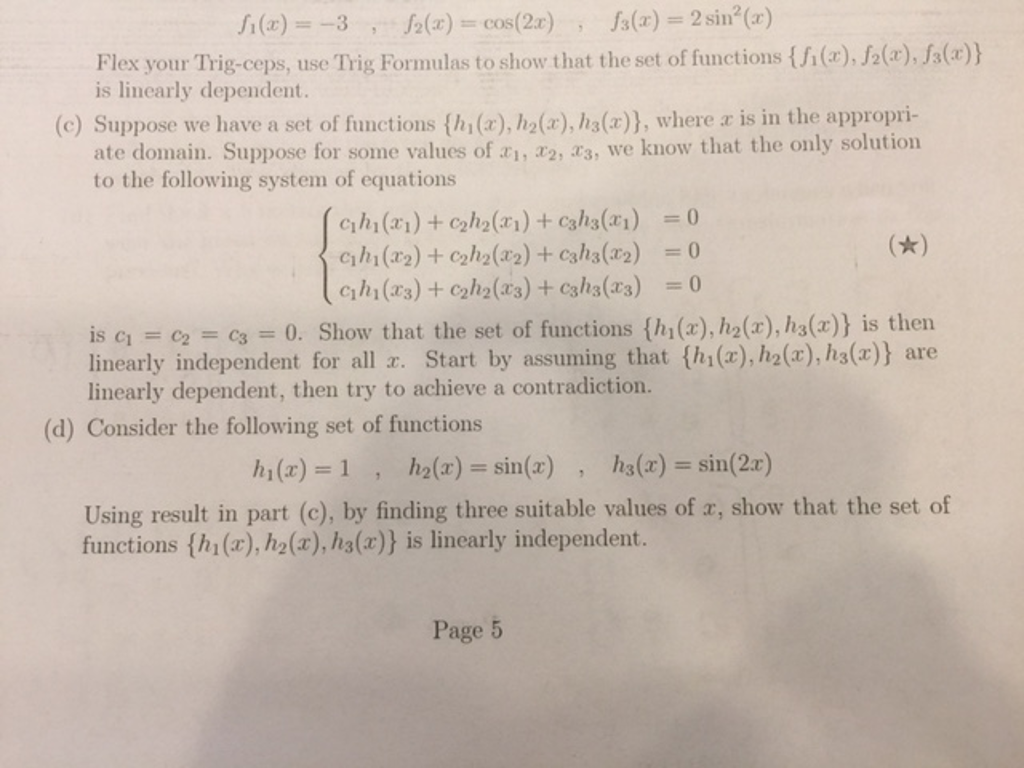 Linear Independence of Functions | Chegg.com