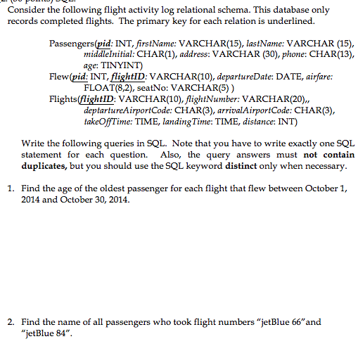 Solved Consider the following flight activity log relational | Chegg.com