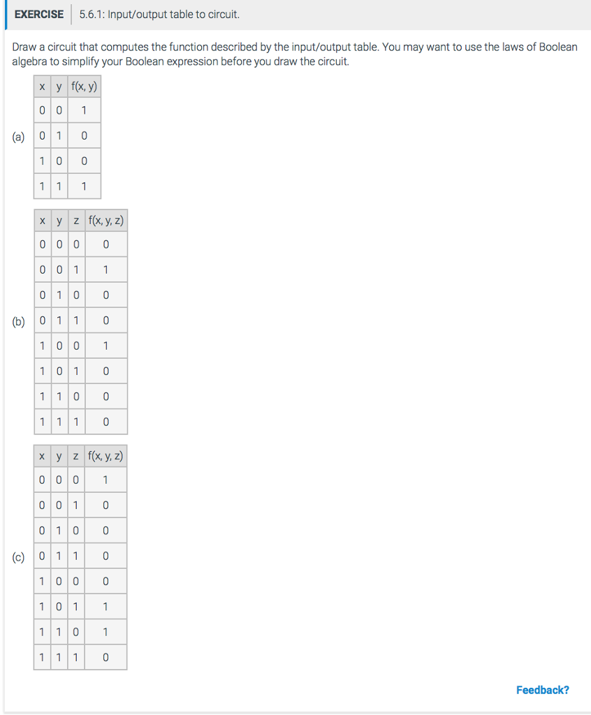 Solved Exercise 5 6 1 Input Output Table To Circuit Draw A