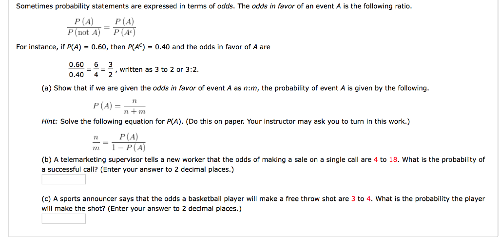 Solved Sometimes probability statements are expressed in | Chegg.com