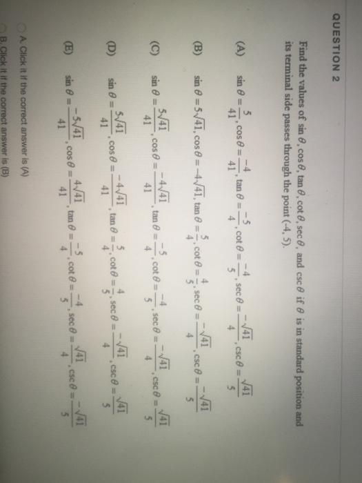 Solved Find the values of sin theta, cos theta, tan theta, | Chegg.com