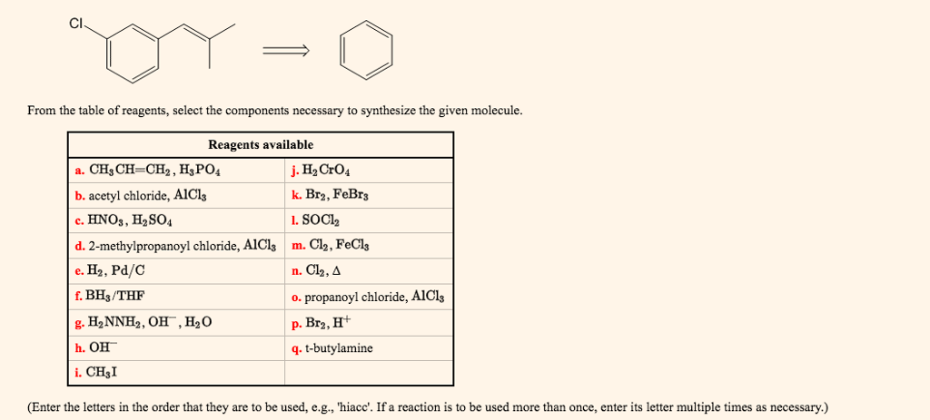 Solved CI From the table of reagents, select the components | Chegg.com