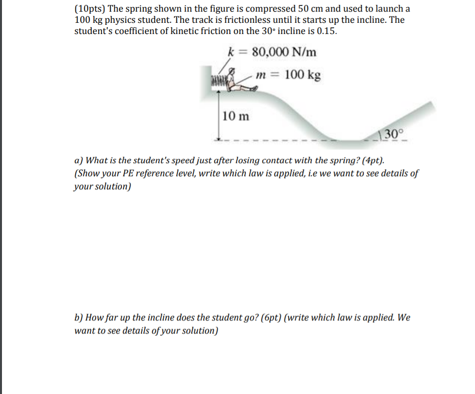 Solved (10pts) The spring shown in the figure is compressed | Chegg.com